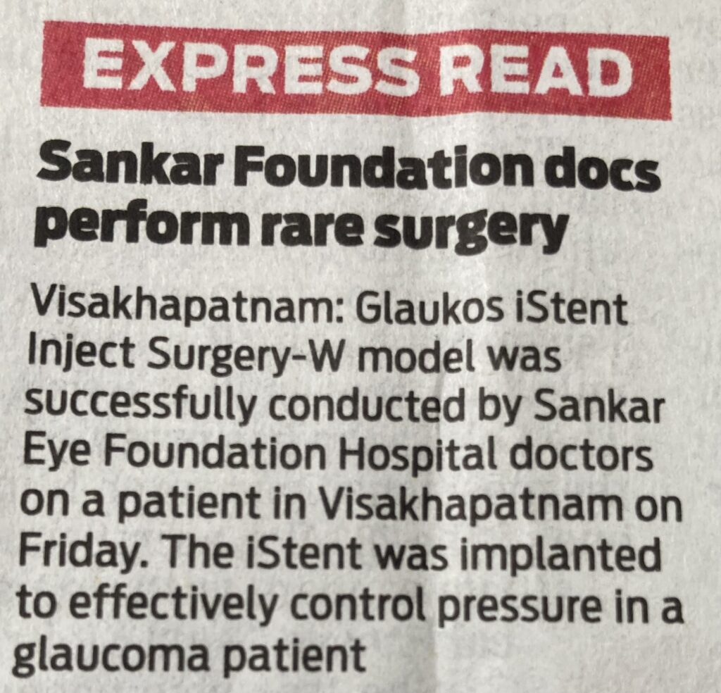 Sankar Foundation Performs an Advanced “iStent” Glaucoma Surgery